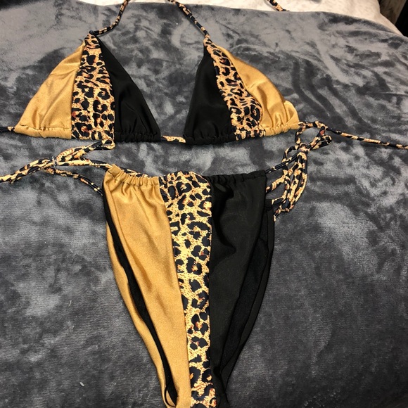 Shein Swim Cheetah Gold And Black Bikini Set Poshmark